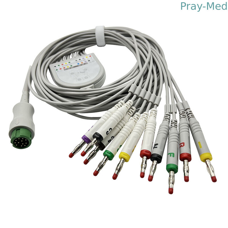 10 Lead Wires Biocare EKG Cable 3.6m Grey TPU Jacket With Banana 4.0 ...
