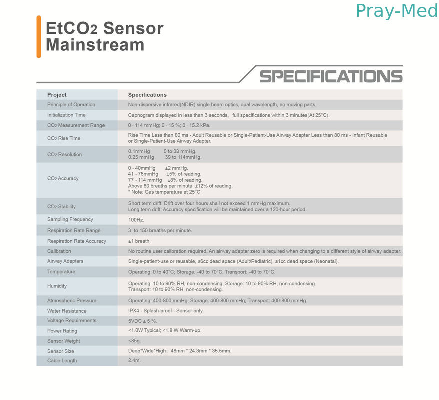 Medical Equipment Mainstream Nihon Kohden EtCO2 Sensor With CE