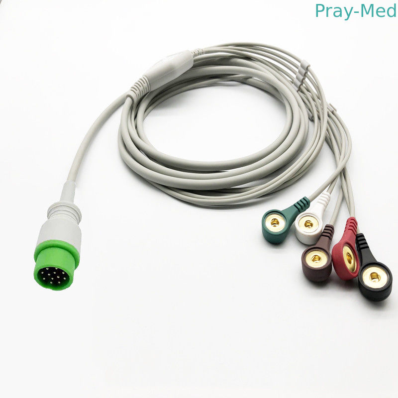 3 / 5 Leads One Piece ECG Cable 12 Pin Connector Infitron II Omni II ...