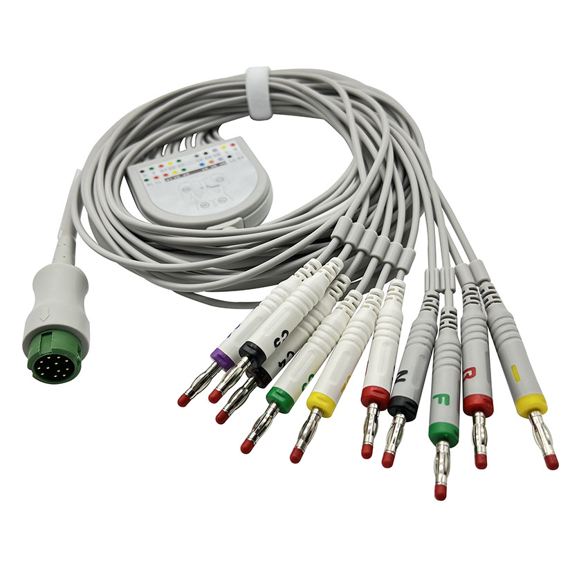 10 Lead Wires Biocare EKG Cable 3.6m Grey TPU Jacket With Banana 4.0 ...