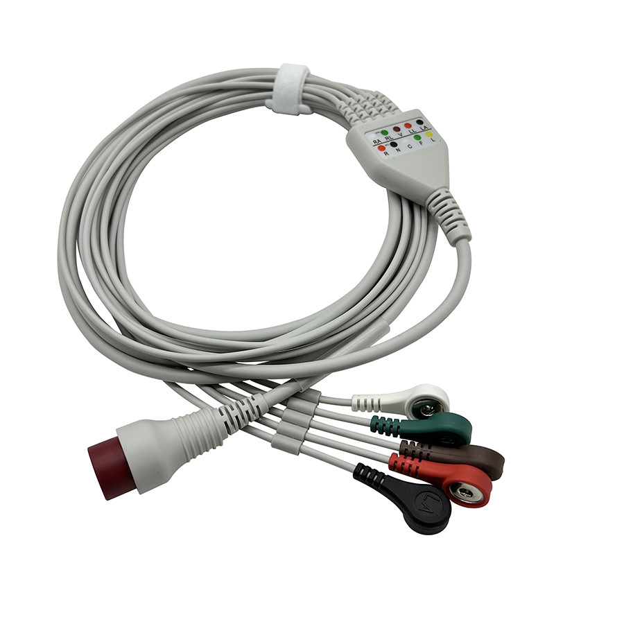 Original 6pin ECG Cable For Zoncare 3 / 5 Leads One Piece ECG Cable Snap
