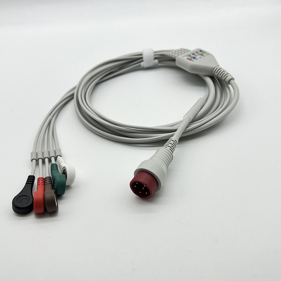 Original 6pin ECG Cable For Zoncare 3 / 5 Leads One Piece ECG Cable Snap