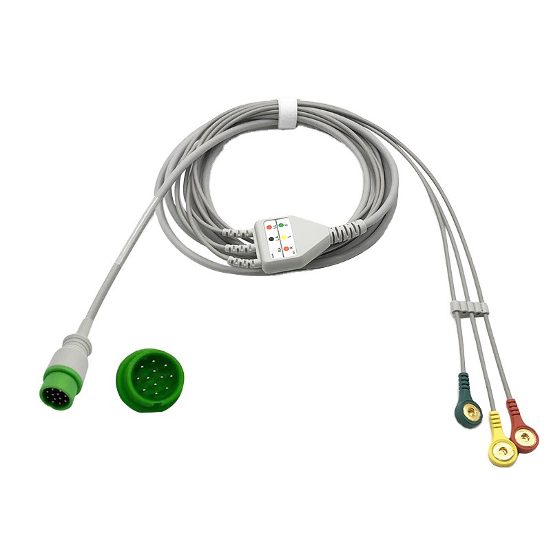3 / 5 Leads One Piece ECG Cable 12 Pin Connector Infitron II Omni II ...